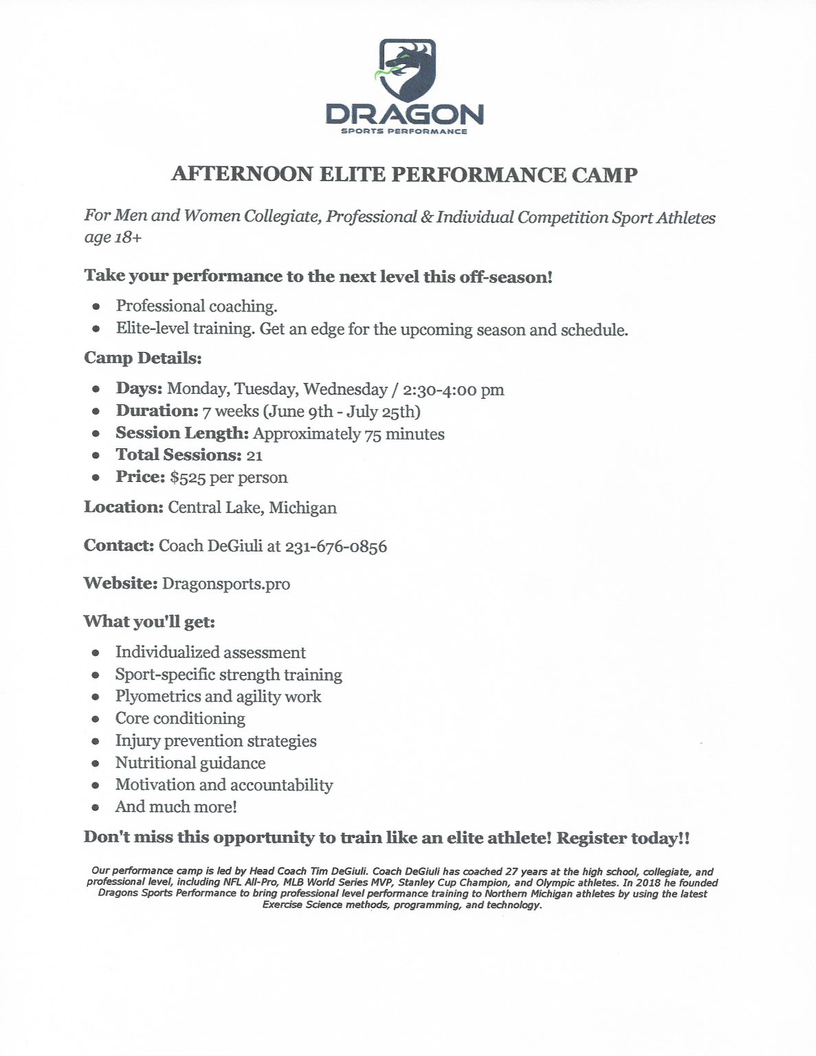 Afternoon Elite Camp – Dragon Sports Performance Pro